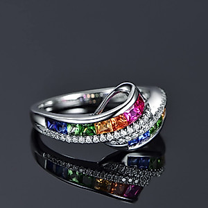 Women Vintage Gemstone Ring CZ Simulated Diamond Engagement Ring Bridal Wedding Band Party Rings (A, 8)