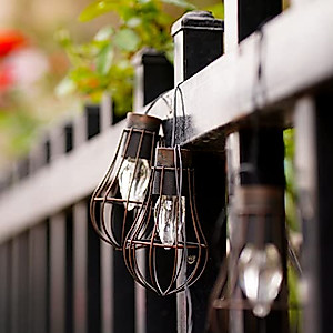 MakForU Solar String Lights Outdoor, 10ft 10 LED Bulbs Hanging Light Retro Metal Industrial-Style Waterproof Solar Powered Light for Patio Garden Wedding Bistro