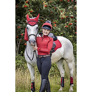 LeMieux Pom Pom Horse Riding Hat Silkwith 4 Way Stretch Fabric Coordinates with Base Layers & Saddle Pads - Equestrian Headgear - One Size - Chilli