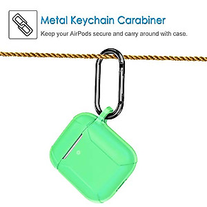 Fintie Case for AirPods 2 & 1, Premium Silicone Shockproof Protective Cover Skin with Keychain [Front LED Visible] Compatible with AirPods 1 and 2 Charging Case, Green-Glow in The Dark