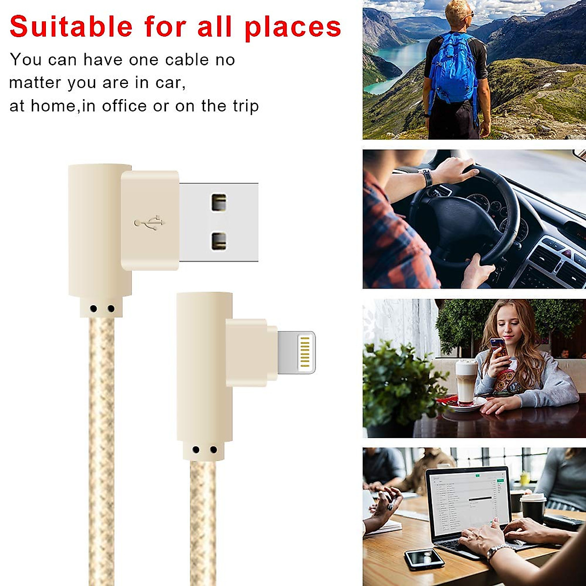 3 Pack Apple MFi Certified iPhone Cable Right Angle Lightning Cable (3/3/3FT) Nylon Braided 90 Degree Charging Cord Charging Data Sync for iPhone 13/12/11/11Pro/Xs Max/X/8/7/Plus/6S/6/SE/5S iPad Gold