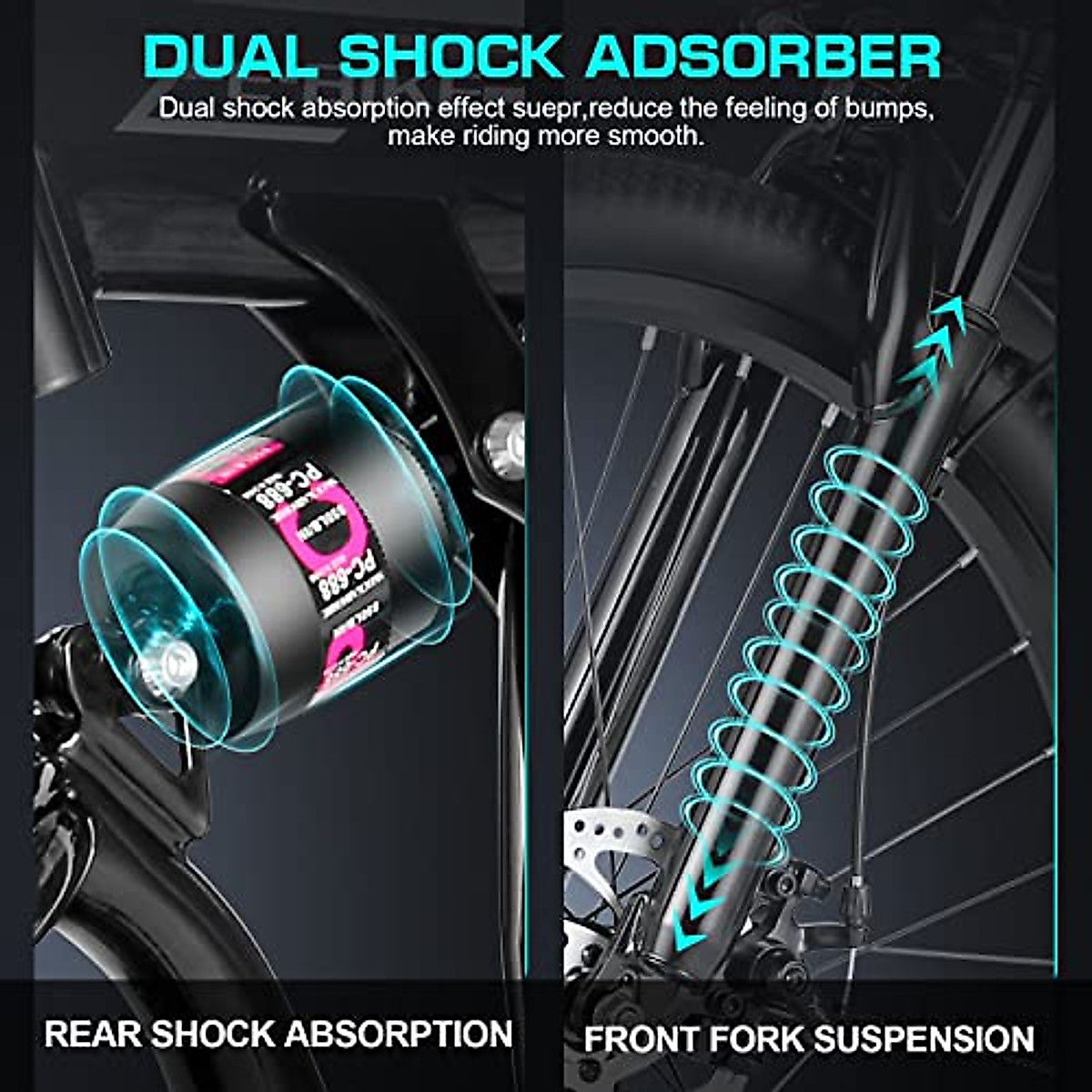 Vivi Folding Electric Bike 500W Electric Bike, 26" Electric Bicycle with Removable 48V Battery, 20MPH Electric Bikes for Adults, Up to 50Miles Range, Dual Shock Absorber, Shimano 21 Speed Gears