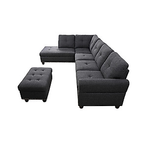 Star Home Living Sectional w/Ottoman Sofas, 97.2" W x 69.3" D x 32.3" H, Black Grey