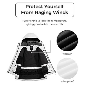 wantdo Women's Winter Printed Waterproof Ski Jacket Raincoat with Hood White L