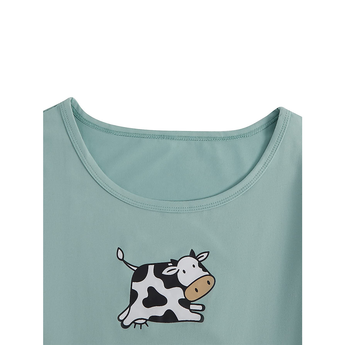 SweatyRocks Women's Cute Graphic Print Short Sleeve Crop Top with Shorts Pajama Set Blue Black Cow M