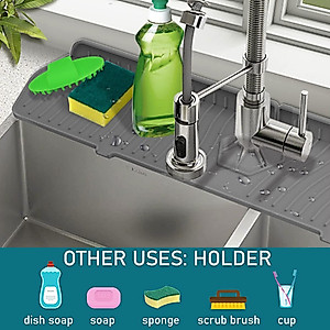 AMLETBH Silicone Sink Faucet Pad, Drip Protector Splash Countertop Protection, Kitchen Faucet Sink Splash Guard, Bathroom Faucet Water Catcher Mat, Sink Draining Pad Behind Faucet (L, Grey), Gray