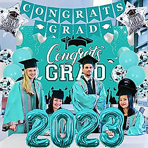Teal Graduation Party Decorations 2023 Turquoise Congrats Grad Backdrop Banner Class of 2023 Hanging Swirls Balloon Congratulations Party Supplies for College High School