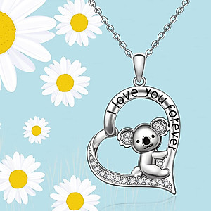 LOVGIFSET Sterling Silver Koala Necklace Cute Koala Bear Pendant Necklaces for Women Koala Gifts Bear Jewelry I Love You Forever