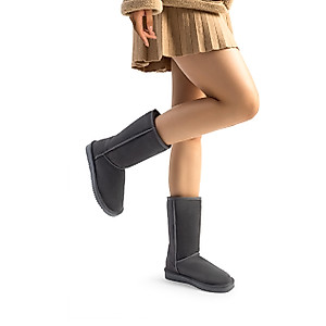 DREAM PAIRS Women's High-top Winter Snow Boots Slip on Warm Comfortable Outdoor Booties Shoes for Women FuzzyClassic,Size 10,Grey,Shorty_HIGH