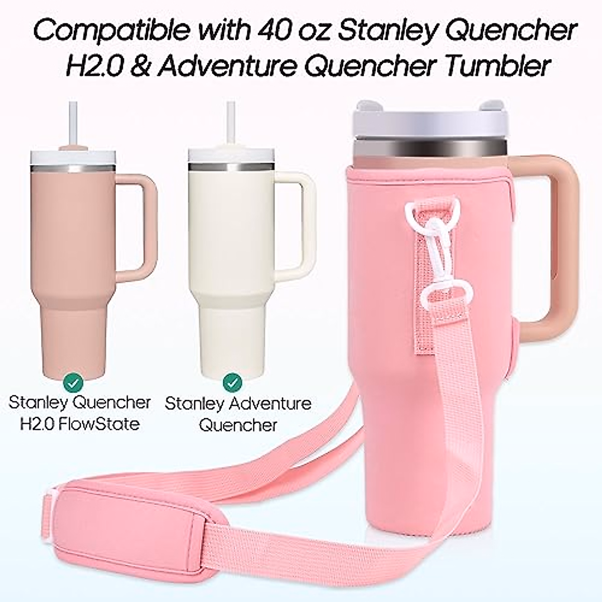 Water Bottle Carrier Bag with Pouch Compatible with Stanley 40oz Tumbler with Handle, Water Bottle Pouch for Stanley Quencher H2.0 Flowstate, Stanley Adventure Quencher, Simple Modern 40 oz Tumbler