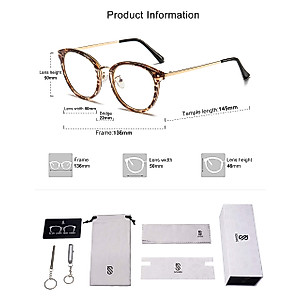 SOJOS Retro Round TR90 Blue Light Reading Glasses Womens Mens Readers Computer Glasses Eyewear Frame SJ9001, Bright Leopard Frame 0.00 x