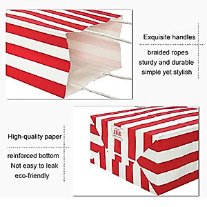 ADIDO EVA 25 PCS Striped Gift Bags Small Red Kraft Paper Bags with Handles for Party Favor (8.2 x 6 x 3.1 In)
