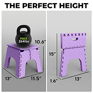 Mueller Folding Step Stool, 11 Inch Heavy Duty Step Stools for Kids and Adults, Lightweight and Portable Foldable Stool for Kitchen, Bathroom, Non-Slip and Sturdy, Holds up to 264lbs, Purple