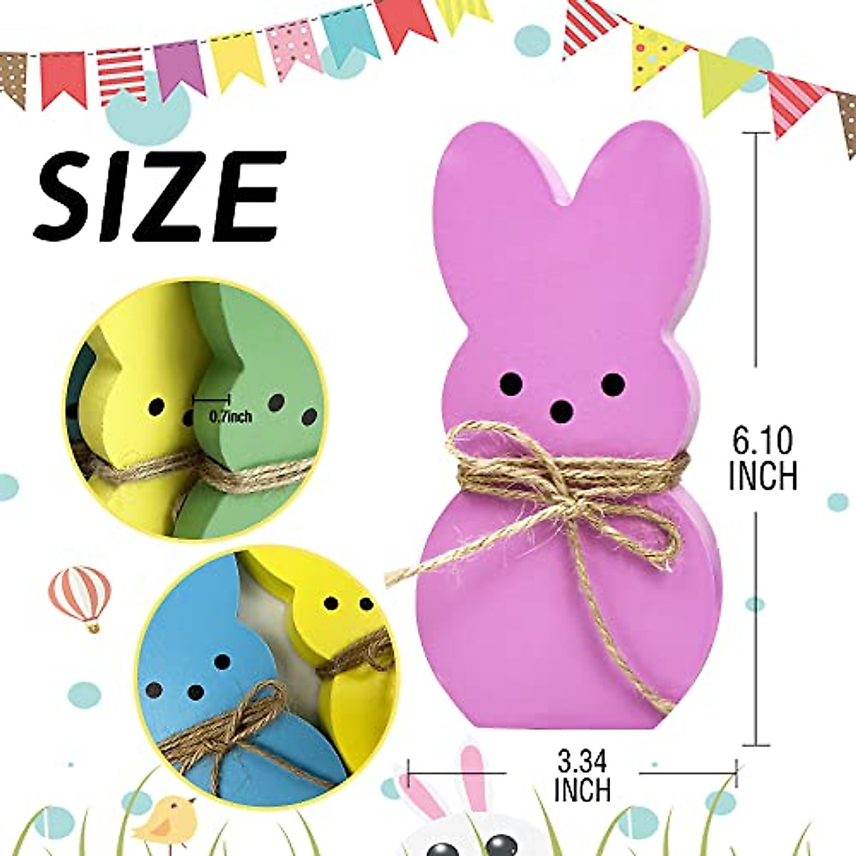 4Pcs Easter Wooden Sign Pink Blue Yellow Green Easter Bunny Wooden Table Centerpieces with Jute Rope Freestanding Rabbit Shape Tabletop Decoration for Home Spring Desk Home Office Farmhouse Decor Gift Party Supplies