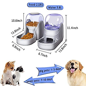 Automatic Pet Feeder and Waterer Cat Dog Gravity Food Bowl Set 3.8 L with 1 Water Dispenser and 1 Food Feeder for Small, Medium & Big Pets (Gray)