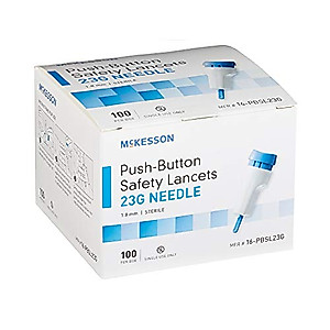McKesson Safety Lancets, Sterile, Push-Button, 23 Gauge Needle, 1.8 mm, 100 Count, 1 Pack