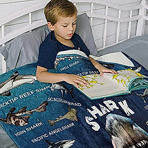 Shark Blanket for Boys Kids Girls Baby Adult Shark Gifts for Shark Lovers Soft Flannel Throw Blanket for Sofa Bed Couch, 60x50 Inch