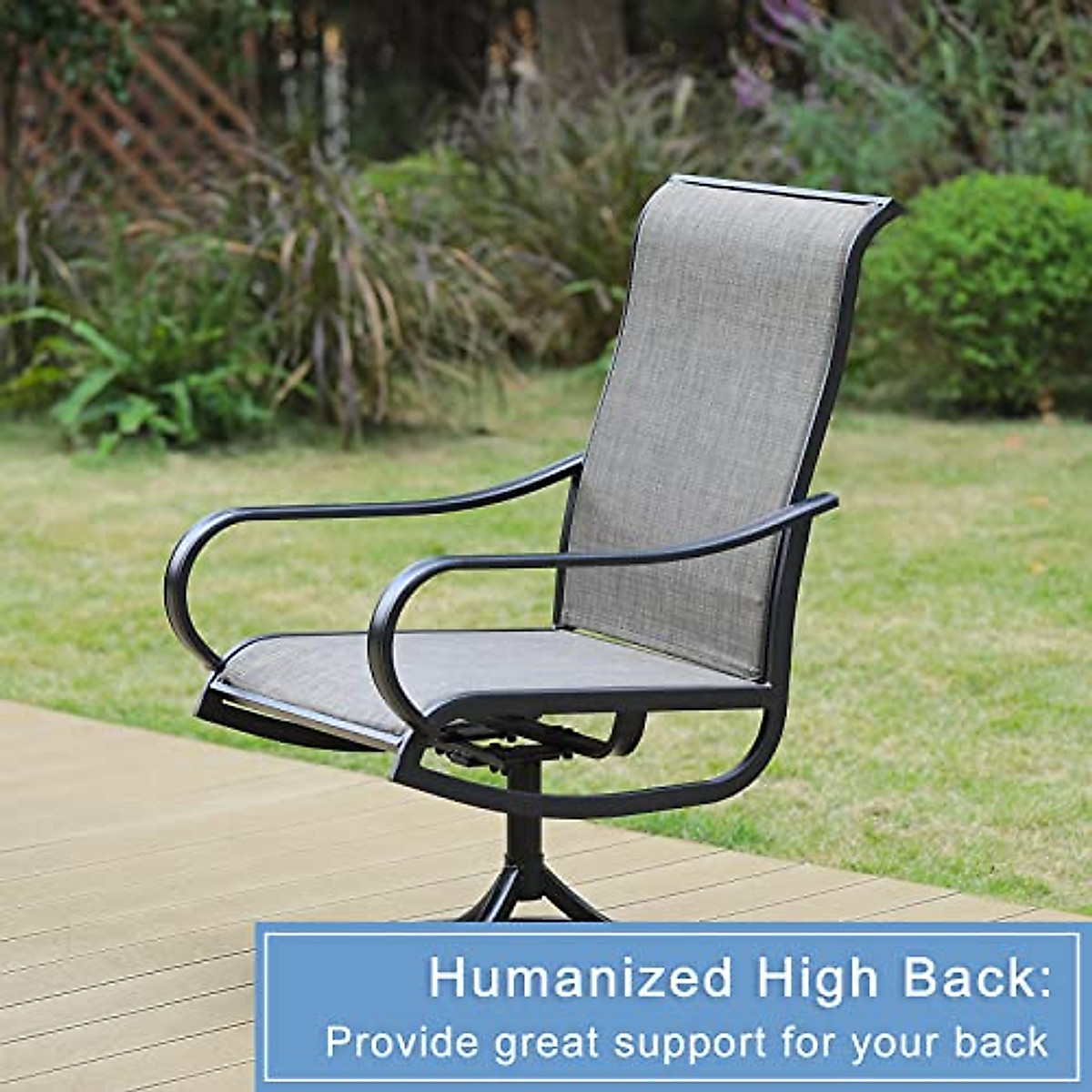 Sophia & William Patio Dining Set 7 Pieces Outdoor Furniture Table and Chairs Metal, 6 x Swivel Dining Chairs Textilene with 1 Wood Like Umbrella Table for Lawn Pool Garden Porch