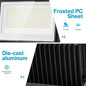 Olafus 2 Pack 100W LED Flood Light Outdoor, 9000lm LED Work Light with Plug, IP66 Waterproof Exterior Security Lights, 6500K Daylight White Outside Floodlights for Playground Yard Stadium Lawn