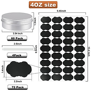 OBKJJ 60 Pack Round Cans with Screw Lid 4 Oz Aluminum Metal Tins DIY Food Candle Containers for Lotion Bars, Balms, Salve, Spices, Beard Balm, Crafts with 4 Markers 2 Sheets Label Stickers