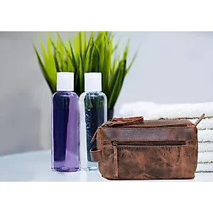 cuero Premium Buffalo Leather Unisex Toiletry Bag Travel Dopp Kit Vintage Travel Shaving & Dopp Kit For Men And Women