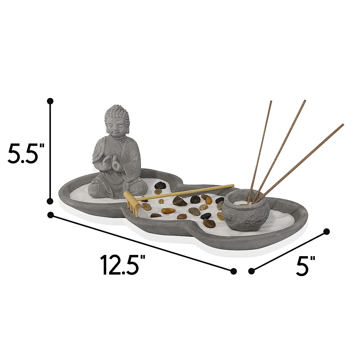 Japanese Mini Zen Garden Decor, Incense Holder with Buddha Statue for Relaxation and Meditation, Gift Set Perfect for Home and Office Decor