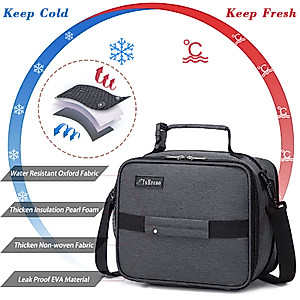 TuErCao Lunch Box for Men Women Adult Insulated Lunch Bag for Kids for School, Reusable Portable Soft Cooler Bag for Picnic Car Travel Road Trips, Dark Grey