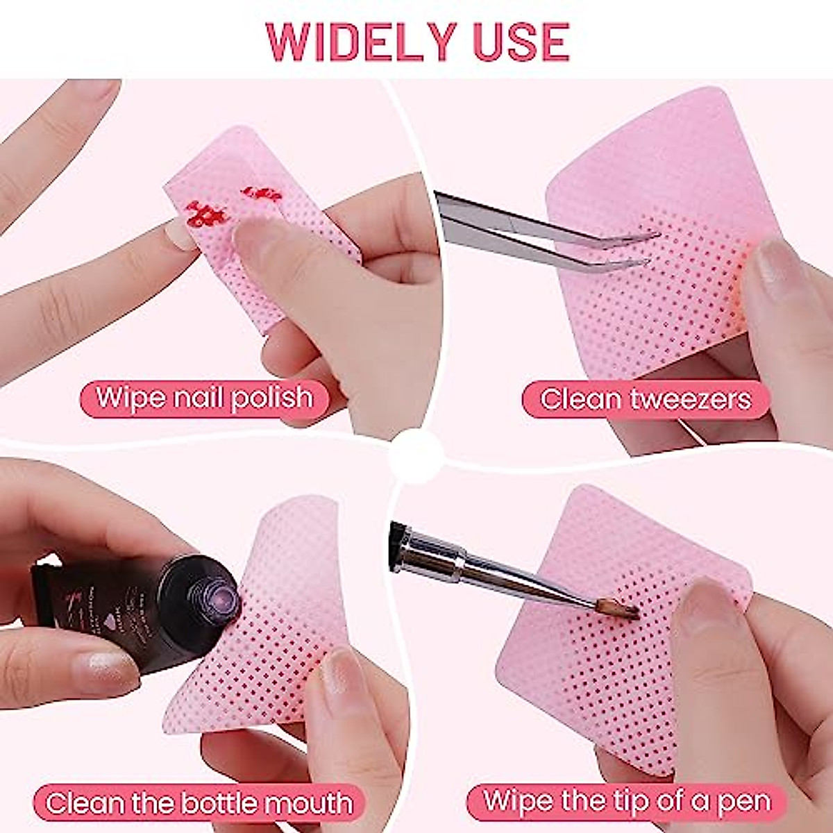Lint Free Nail Wipes, Nail Polish Remover Pads 540PCS Eyelash Extension Wipes, Soft Non-Woven Acetone Nail Polish Remover Pads Nail Wipes for Nail Prep and Gel Polish Remover, Pink