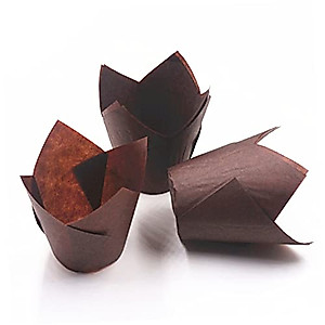 HEMOTON 150pcs Pink Tulips Mini Paper Cups Brown Wrapping Paper Butterfly Cupcake Liners Cookie Liners Muffin Tins Camouflage Pudding Cake Stand Bracket Coffee Mini Cake Boxes