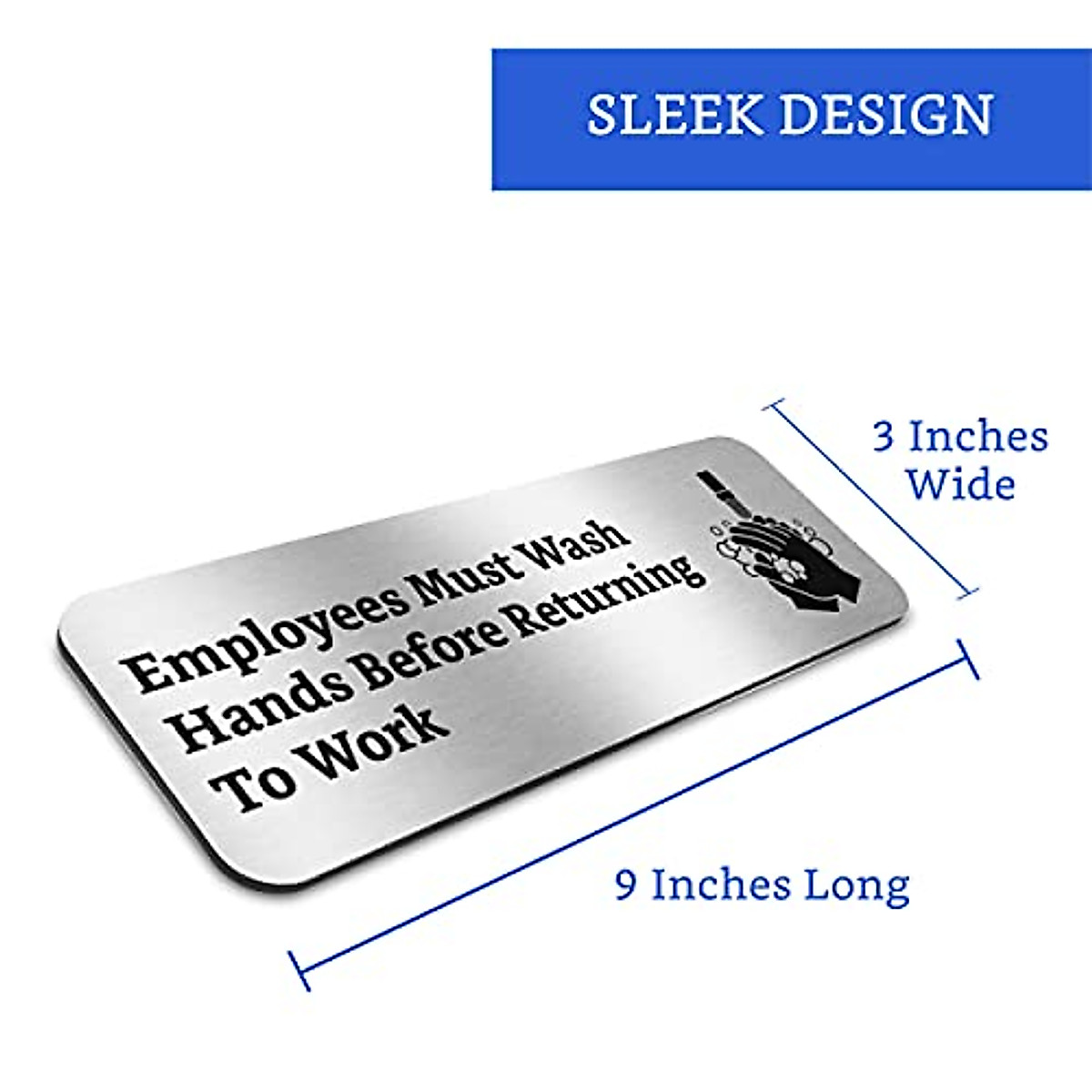 Employees Must Wash Hands Sign (Brushed Aluminum 9 in x 3 in) - Wash your Hands Sign - Restroom Signs for Business - Restaurant Signs