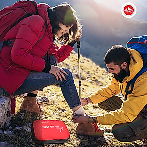 TIANBO FIRST Mini First Aid Kit, 107 Pieces Hard Shell Small Medical Pouch, Lightweight Emergency Survival Bag for Hiking Camping Backpacking Travel, Red