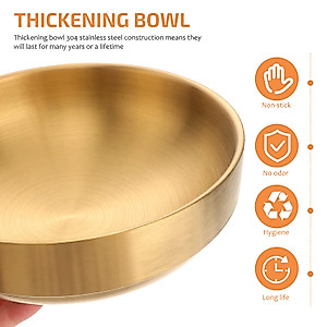 Hemoton Decorative Bowl Cereal Container 2Pcs Thick Stainless Steel Big Bowls, Double- Deck Gold Bowls, Metal Bowls for Fruit Cereal Snack Appetizer (Diameter 7.5in/ 19cm) Korean Ramen