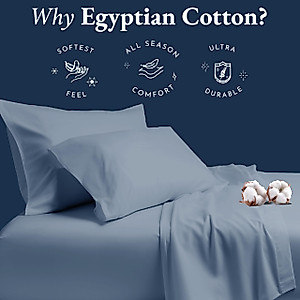 Certified Luxury 100% Pure Egyptian Cotton Cal King Bedding & Pillowcases Set, Deep Pocket Sateen Cooling Sheets for Hot Sleepers, California King Blue