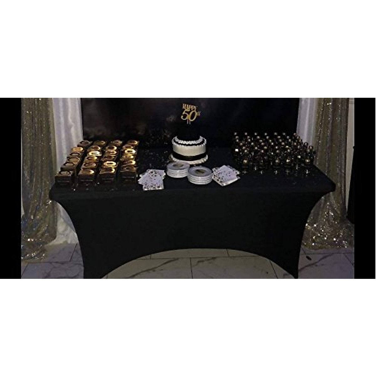 Premium Collection 6ft Tablecloth Rectangular Spandex Linen - Black Table Cloth Fitted Cover for 6 Foot Folding Table, Wedding Linens Banquet Cloths Rectangle Covers (2 Pack)