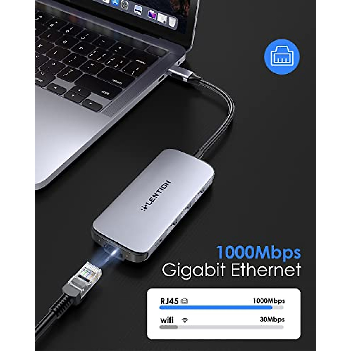 LENTION Ultra-Thin USB C Hub with Ethernet, 4K HDMI, USB 3.0/2.0, Card Readers & PD Adapter for 2023-2016 MacBook Pro 13/14/15/16/M1/M2, New Mac Air & Surface, Chromebook, More (CB-C48, Space Gray)