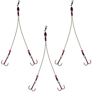 Tooth Shield Tackle Tungsten Weighted Ice Fishing Tip Up Leader Rig (90 lb) Ice Fishing Sucker Walleye Pike Musky Predator Rig (3 Pack) (Camo/Pink Bead/Predator Rigs) (Hook Size: 1/0)