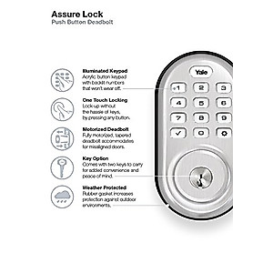 Yale Assure Lock with Z-Wave, Satin Nickel Smart Keypad Deadbolt Lock Works with Ring Alarm, Samsung SmartThings, (Hub Required, Sold Separately), ‎YRD216-ZW2-619