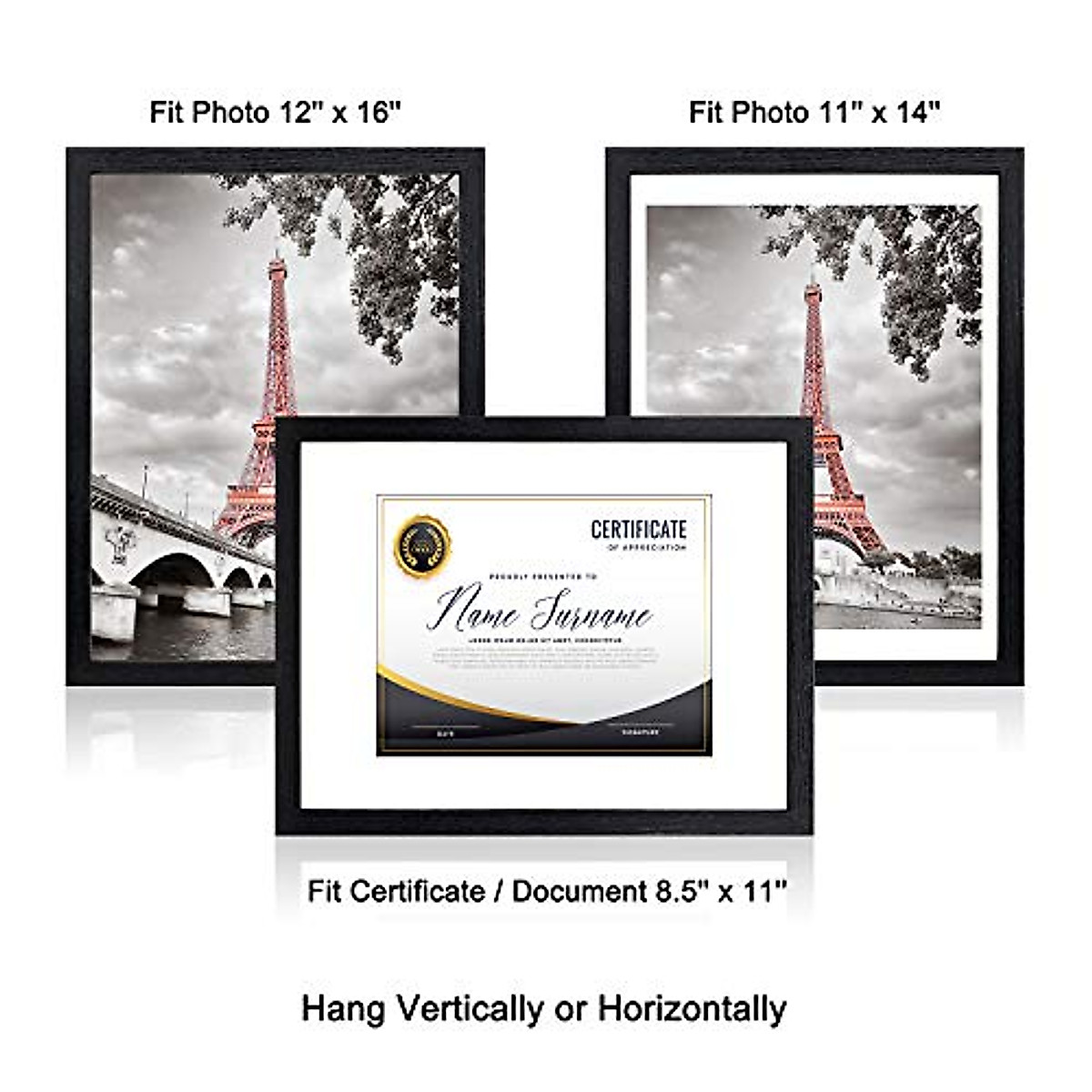 Luxdart 12x16 frames with Mat to Display 11x14 Picture or 8.5x11 photo 12 x 16 Black Solid Wood Picture Frame Wall Art for Living Room Wall Mount and tabletop Decor(2 Mats)