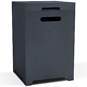 Kante 23.6" H Square Charcoal Concrete/Metal Outdoor Patio Backyard UV and Weather Resistant Modern Propane Tank Cover Storage Box for Gas Fire Pit, Hideaway Side Table, (CT-GFP-T01-60121)