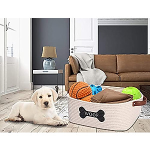 Morezi Cotton Rope Dog Toy Basket with Handle, Large Dog bin, Puppy Kitty Bed, Dog Toy Basket - Perfect for Carry pet Toys, Blankets, leashes, chew Toys, Diapers - Beige