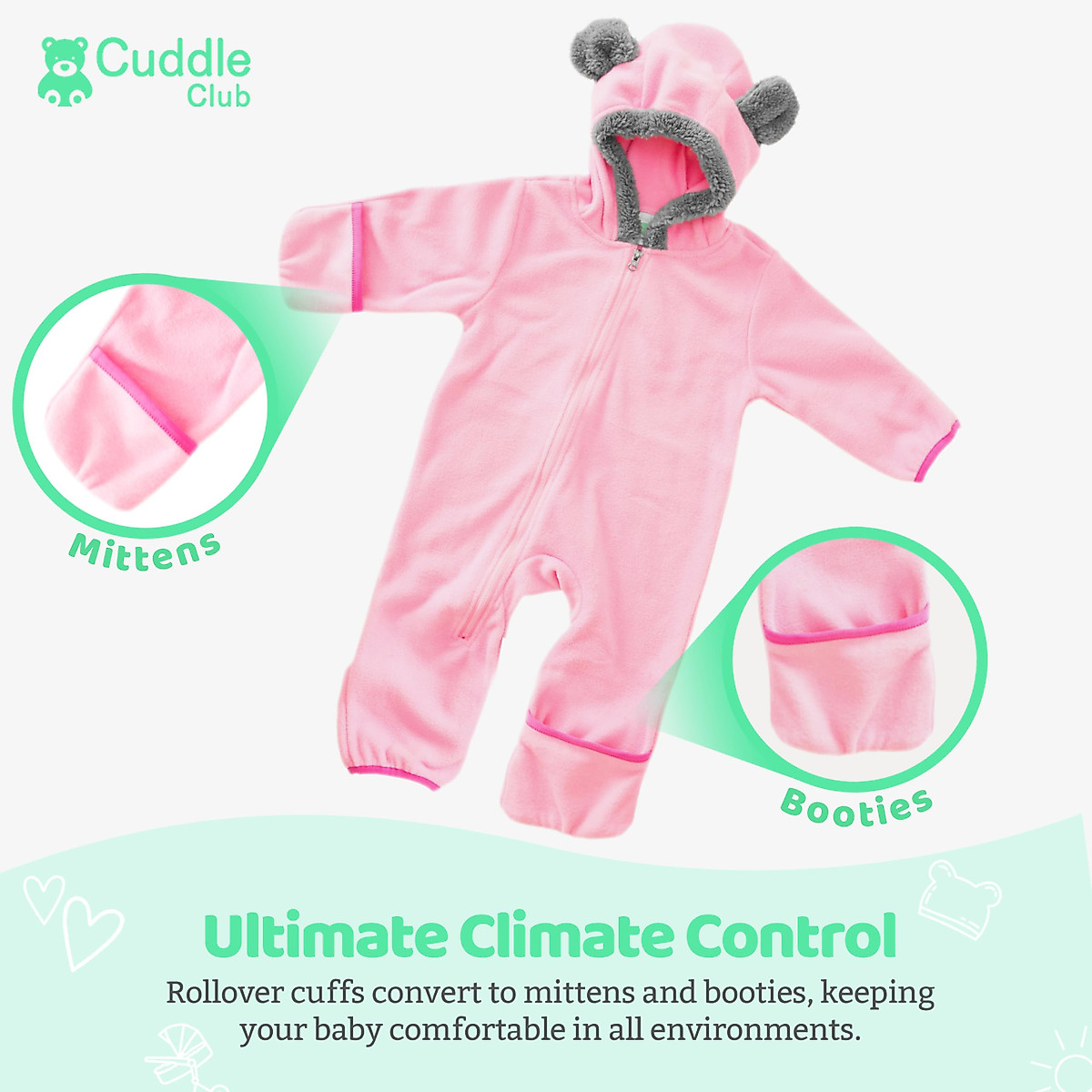 Fleece Baby Bunting Bodysuit – Infant One Piece Kids Hooded Romper Outerwear Toddler Jacket