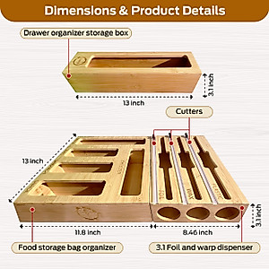 Kaby Storage Bag Organizer, Foil and plastic Wrap Organizer with Cutter, Kitchen Organizers and Storage Compatible with Gallon, Quart, Sandwich, Snack Bags and 12" Aluminum Foil & Wax Paper