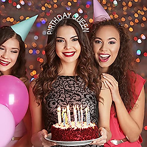 WLLHYF Birthday Queen Headband, Princess Crown Rose-Gold Rhinestone Hair Band Birthday Sash Tiaras Crystal Hair Accessories Valentine's Day Gifts for Women Girl Birthday Party Decorations