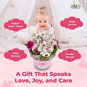 Deluxe Baby Blossom Clothing Bouquet | Newborn Baby Girl Gift Set | Baby Gift Basket for Expecting Moms | New Baby Gift Basket | Pink Baby Gift Set | Baby Girl Outfits | Nikki's Gift Baskets