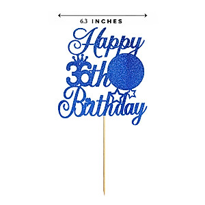 Blue 36 Photo Birthday Cake Topper, Glitter Women Men Happy 36th Birthday Decoration With Photo Frame, Party Photo Props