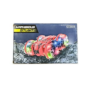 fygurso Waterproof Remote Control Car，4WD Amphibious 2.4 GHz RC Car Remote Control Boat，360°Rotation RC Stunt with LED Lights，Boys Girls Gifts All Terrain Water Beach Pool Toy