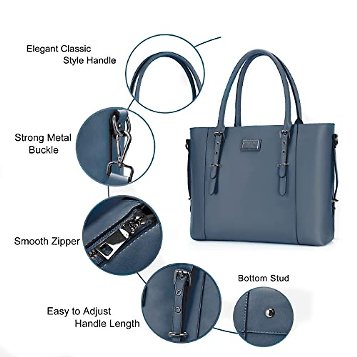 MOSISO PU Leather Laptop Tote Bag for Women (17-17.3 inch), Peacock Blue