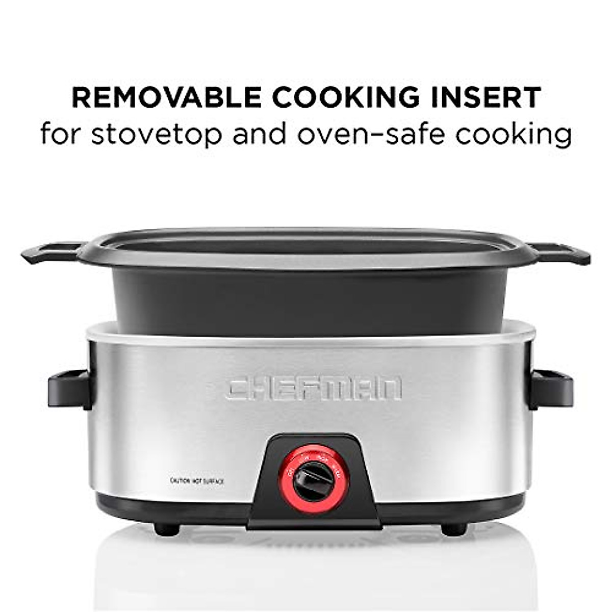 Chefman 6-Quart Slow Cooker, Electric Countertop Cooking, Stovetop & Oven-Safe Removable Insert for Browning & Sautéing, Family-Size Soups & Stews, Nonstick & Dishwasher-Safe Interior