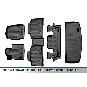SMARTLINER Floor Mats 3 Rows - Cargo Liner Behind 3rd Row Set Black Compatible with 2020-2023 Explorer Only Fits 6 Passenger Models W/Bucket Seat