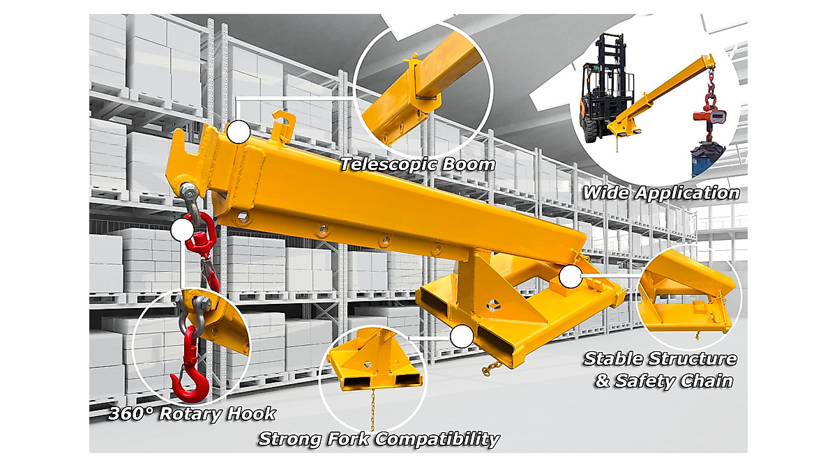 INTSUPERMAI 2 Ton Forklift Crane Attachment - Jib Boom & Hook